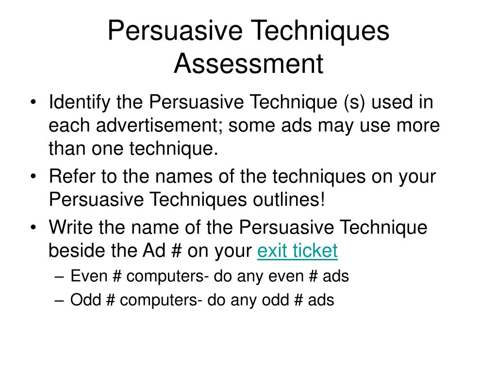 PPT - Persuasive Techniques Assessment PowerPoint Presentation, free ...