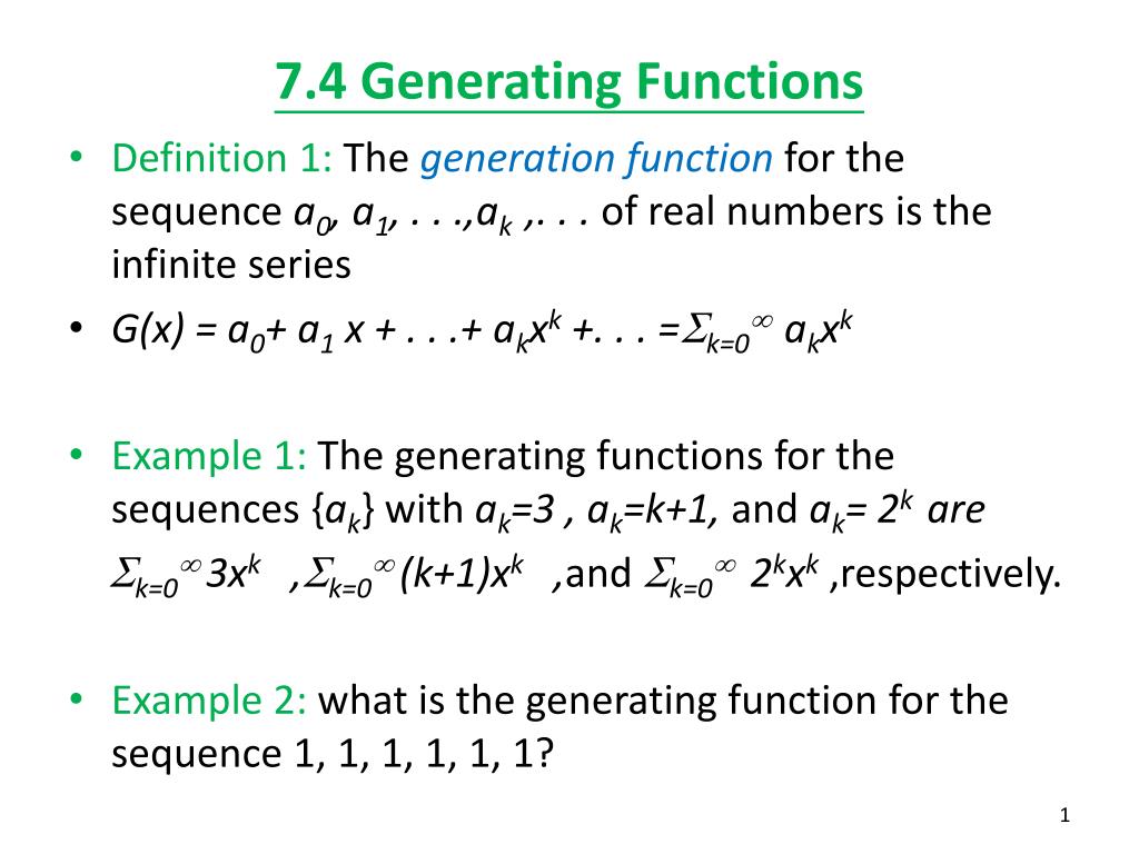 PPT - 7.4 Generating Functions PowerPoint Presentation, free download - ID:624797