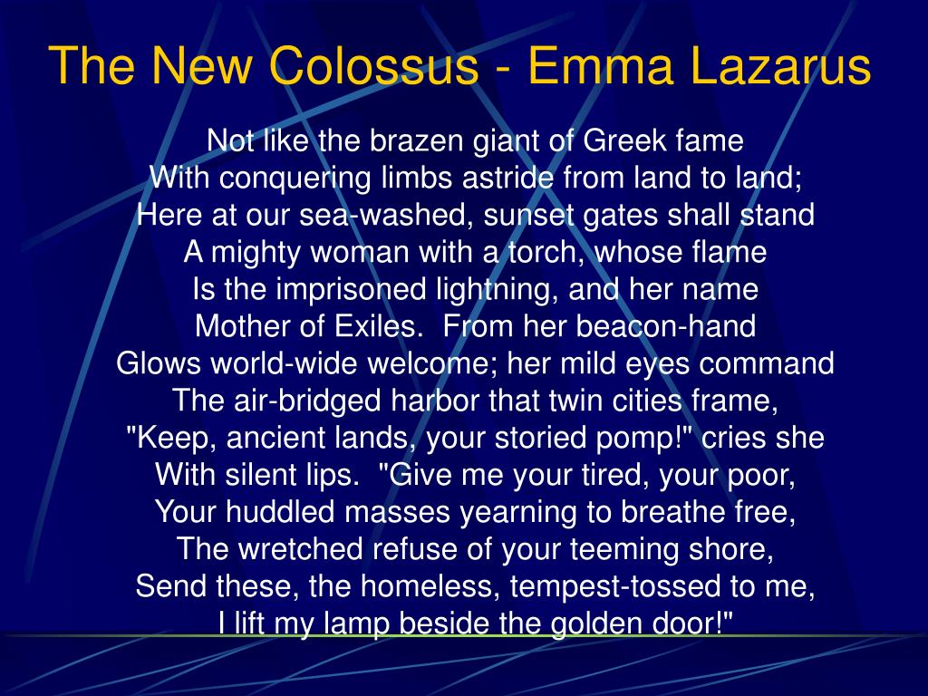 PPT - The New Colossus - Emma Lazarus PowerPoint Presentation, free ...