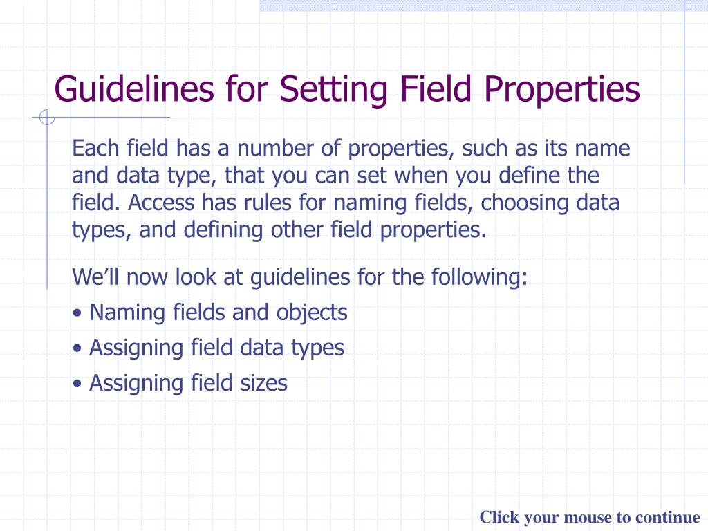 PPT - Guidelines for Setting Field Properties PowerPoint Presentation ...