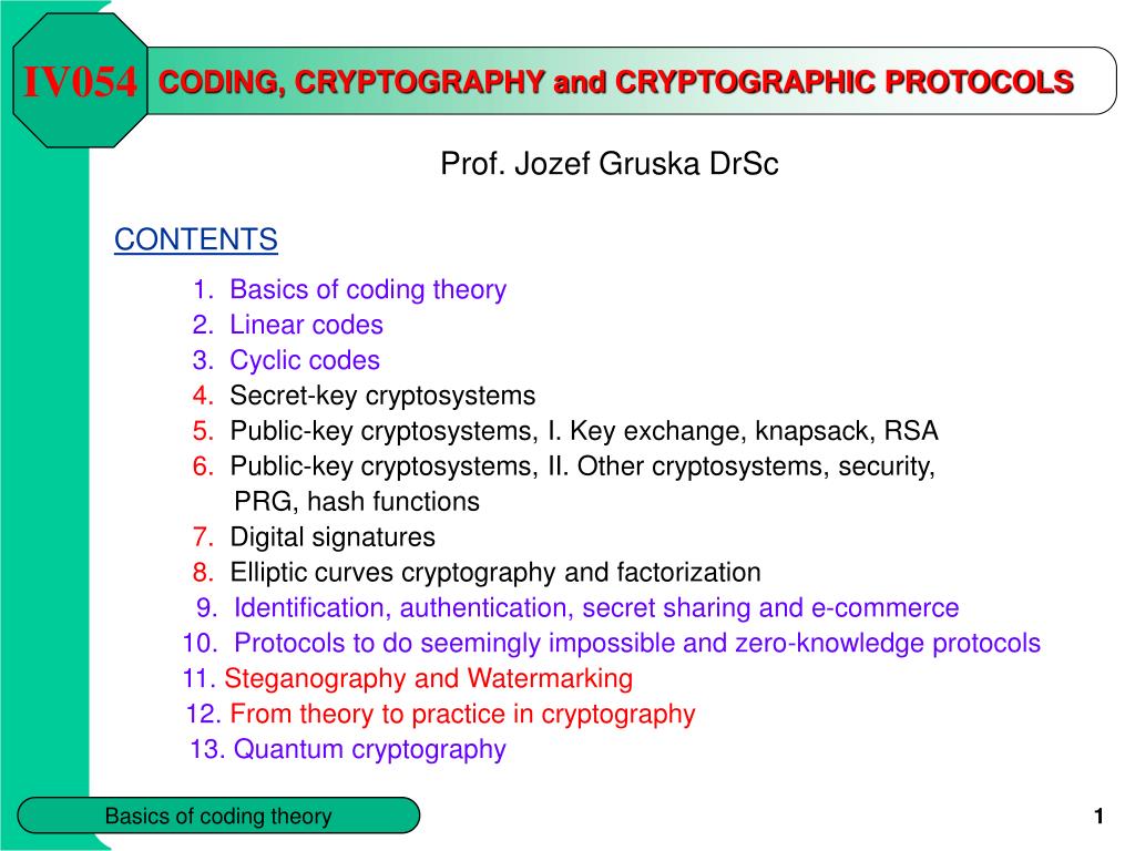 PPT - CODING, CRYPTOGRAPHY and CRYPTOGRAPHIC PROTOCOLS PowerPoint ...