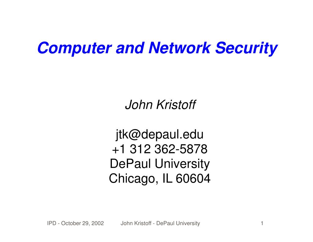 PPT - Computer and Network Security PowerPoint Presentation, free ...