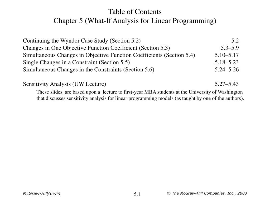 PPT - Table of Contents Chapter 5 (What-If Analysis for Linear ...