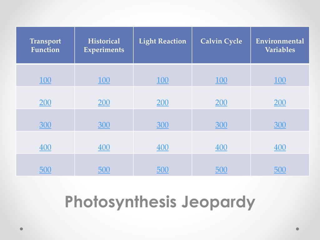 PPT - Photosynthesis Jeopardy PowerPoint Presentation, free download ...