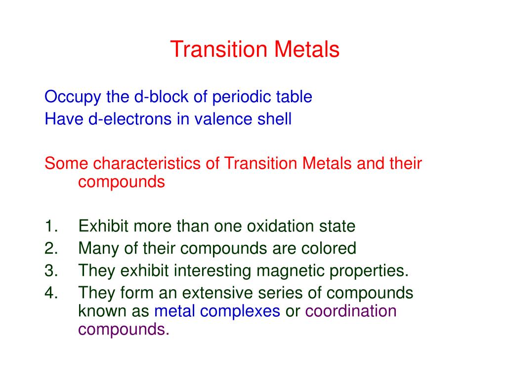 PPT - Understanding Transition Metals: Properties, Oxidation States ...