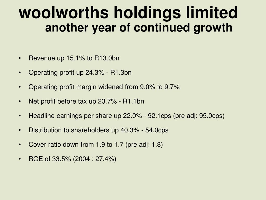 PPT - woolworths holdings limited PowerPoint Presentation, free ...