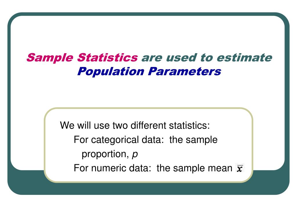 PPT - Sample Statistics are used to estimate Population Parameters PowerPoint Presentation - ID ...