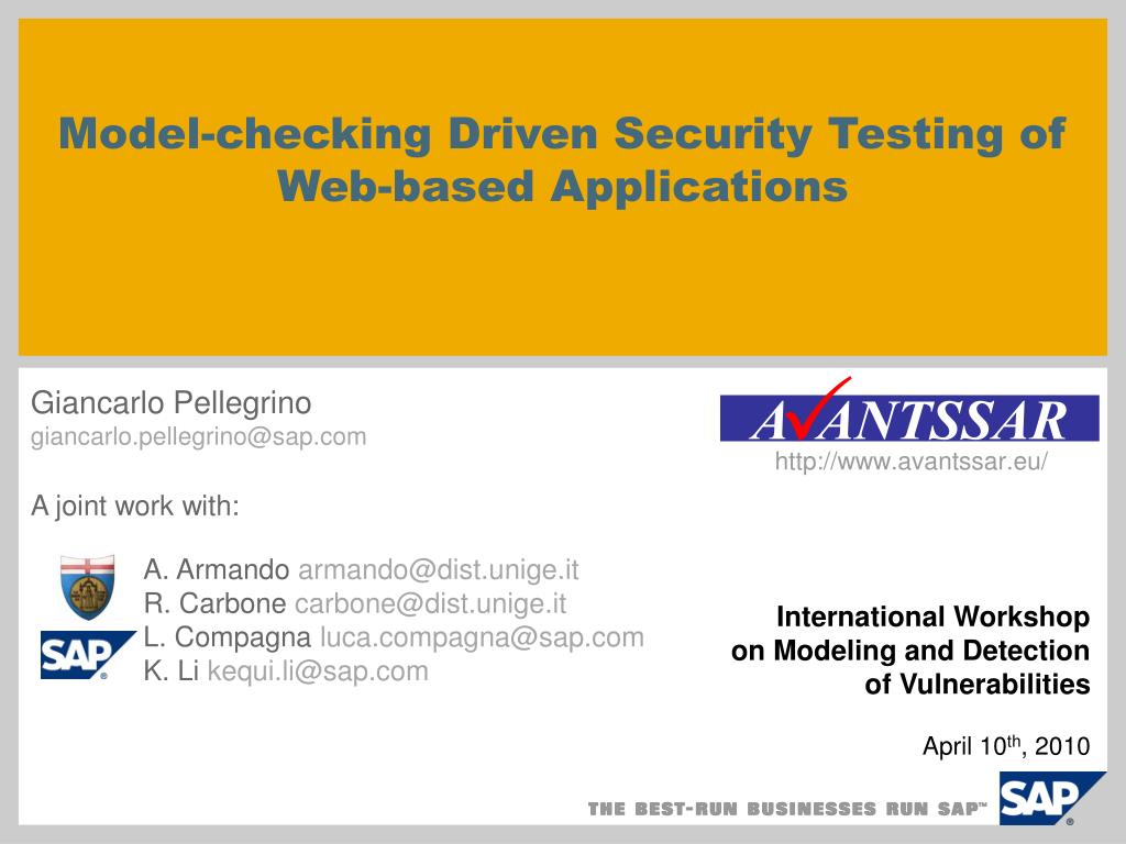 PPT - Model-checking Driven Security Testing of Web-based Applications ...