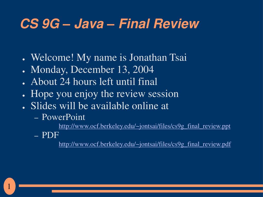 PPT - CS 9G – Java – Final Review PowerPoint Presentation, free download - ID:7591
