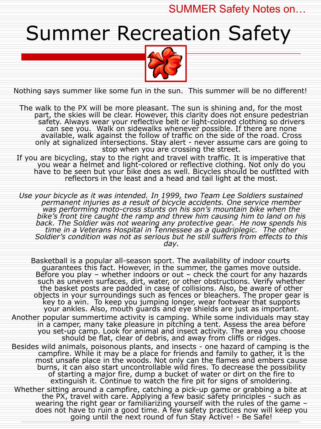 PPT - Summer Recreation Safety PowerPoint Presentation, free download ...