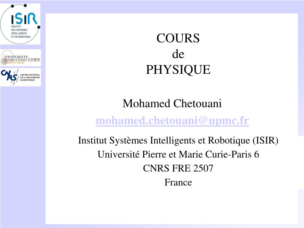 PPT - COURS de PHYSIQUE PowerPoint Presentation, free download - ID:810660