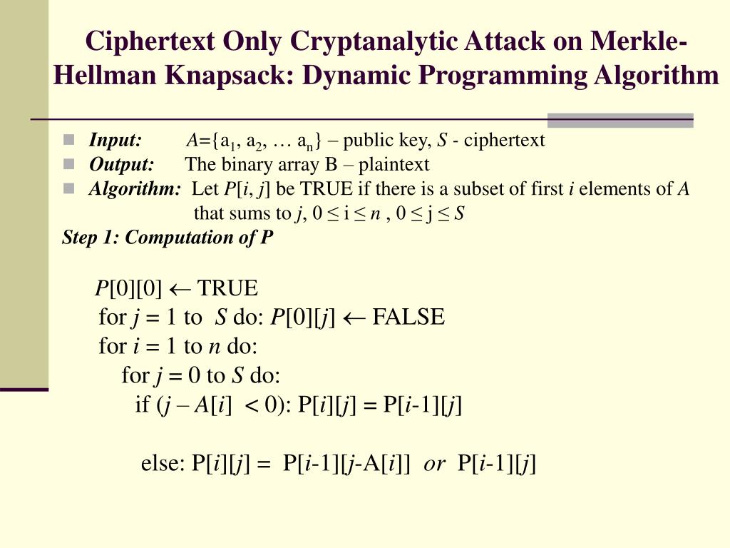 PPT - Ciphertext Only Cryptanalytic Attack on Merkle-Hellman Knapsack ...