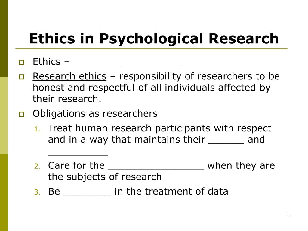 PPT - Ethics in Psychological Research PowerPoint Presentation, free ...