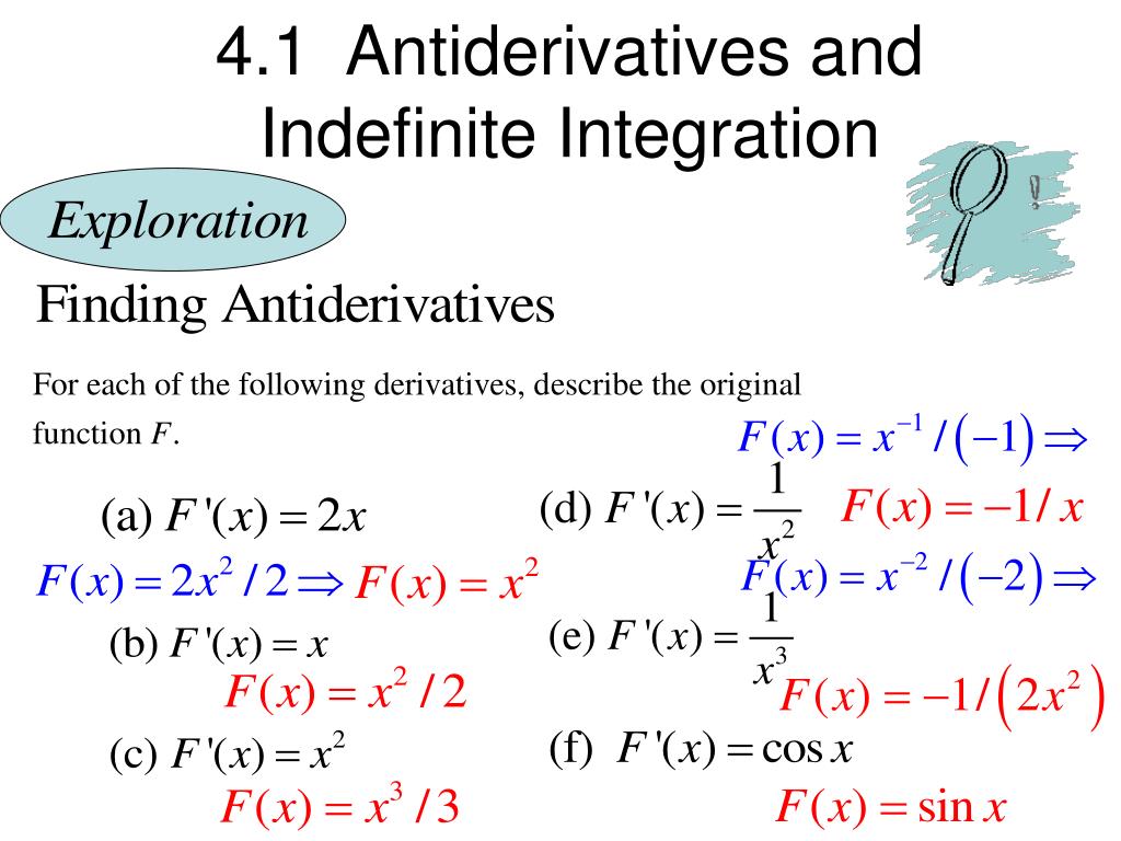 PPT - 4.1 Antiderivatives and Indefinite Integration PowerPoint ...