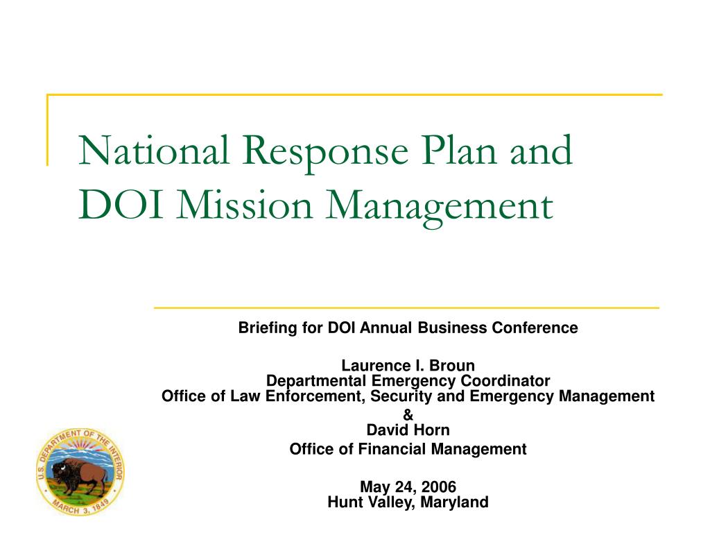 PPT - National Response Plan and DOI Mission Management PowerPoint ...
