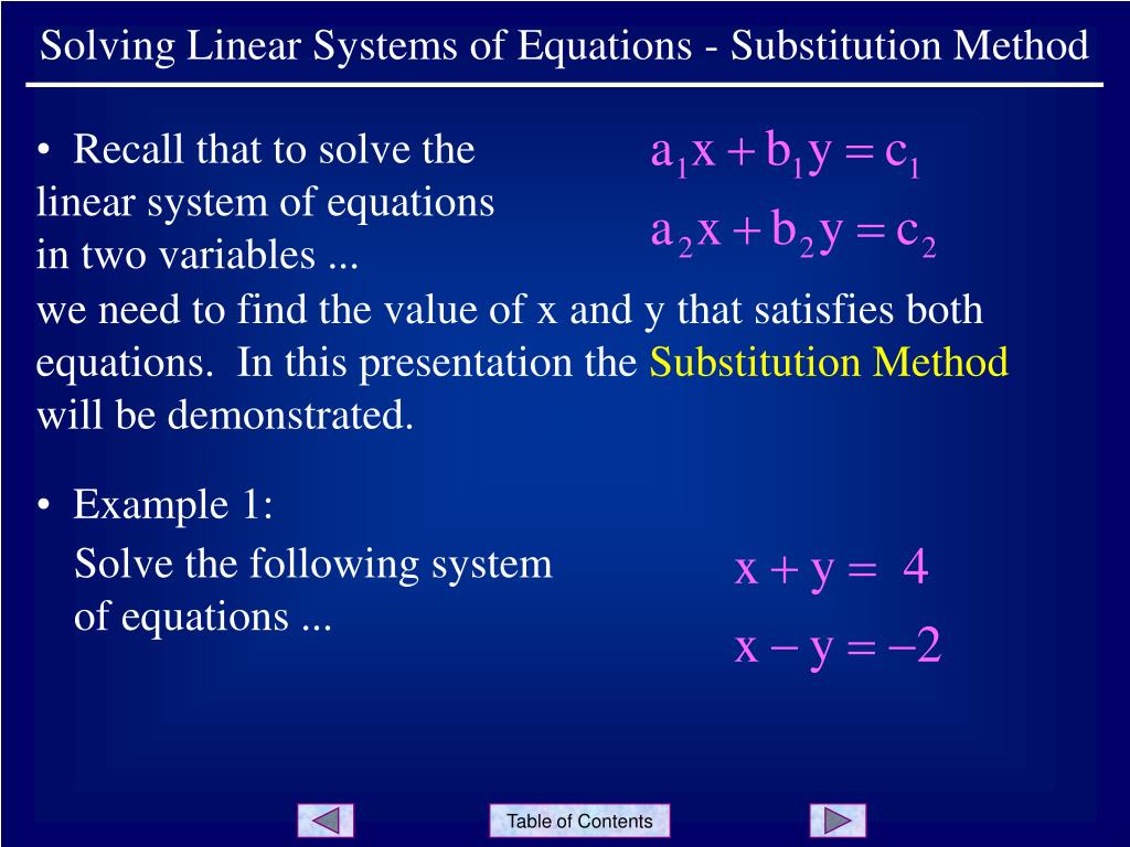 PPT - Solving Linear Systems of Equations - Substitution Method ...