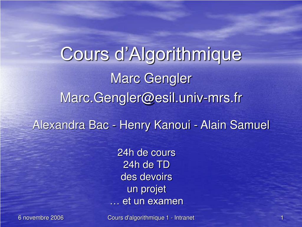 PPT - Cours d’Algorithmique PowerPoint Presentation, free download - ID ...
