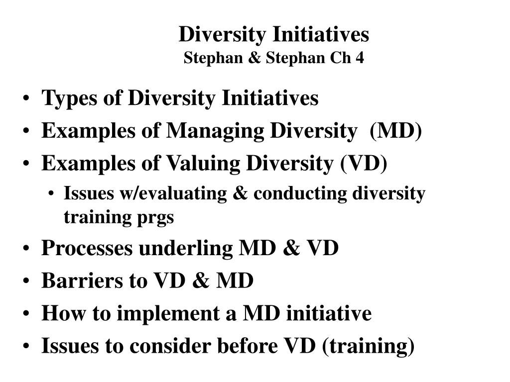 PPT - Types of Diversity Initiatives Examples of Managing Diversity (MD ...