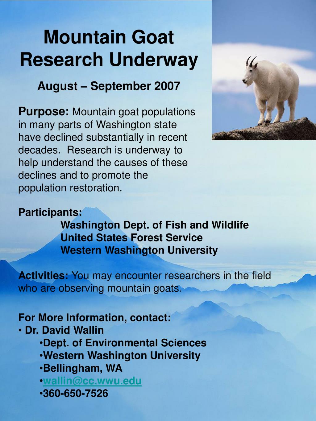 PPT - Mountain Goat Research Underway August – September 2007 ...